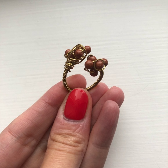 Vintage | Jewelry | Boho Gold Coil Shimmery Brown Bead Cluster Ring ...